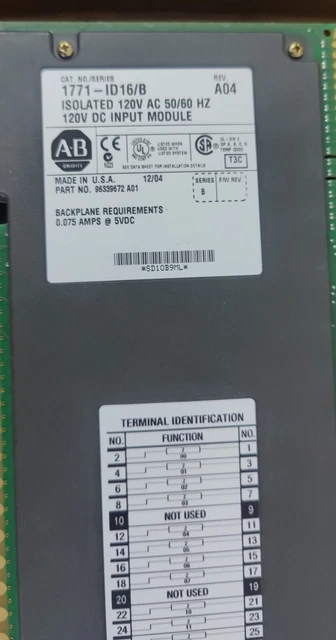 ALLEN-BRADLEY 1771-ID16 PLC-5 Digital Input, 120V AC/DC, 16 Input ...