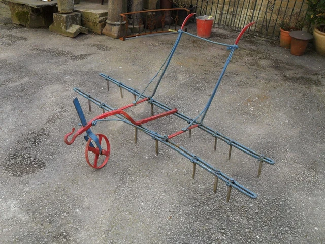 LARGE ANTIQUE IRON farmers horse drawn hand plough furrow rake garden ...