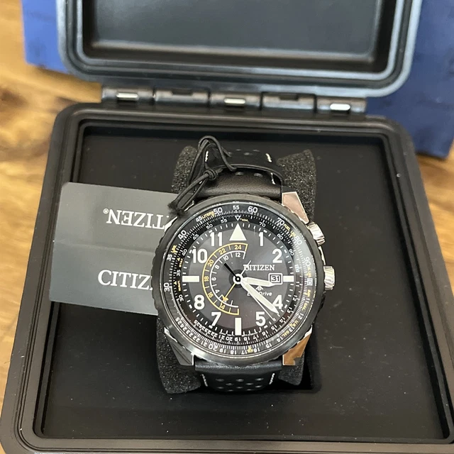 CITIZEN ECO-DRIVE PROMASTER AIR Black Leather Men's Watch BJ7137-07E ...