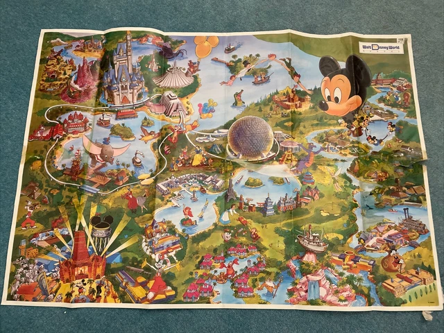 WALT DISNEY WORLD Resort Poster Map Early 1990s Magic Kingdom EPCOT MGM ...