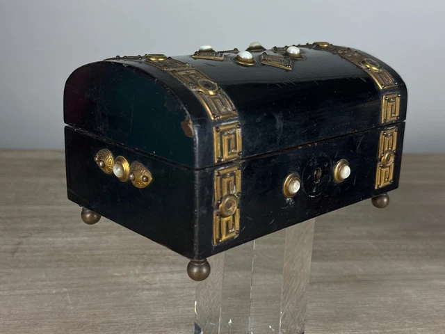 ANCIENNE PETIT COFFRET boite secret ébonisée laque nacre inclusion ...