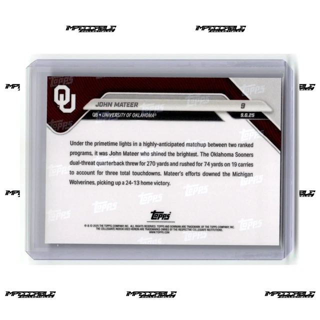 2025 BOWMAN U Now - #9 John Mateer Rookie /3481 QB Dazzles in Home Win ...