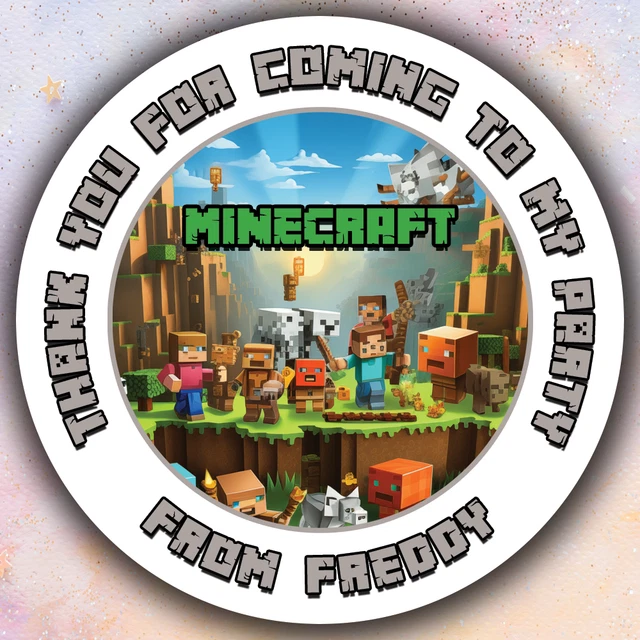 PERSONALISED MINECRAFT BIRTHDAY Stickers Thank You Party Bag Sweet Cone ...