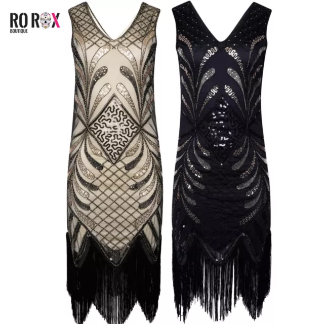 Ro Rox Pola Dress 1920s Art Deco Flapper Gatsby Party Glamour Sequin