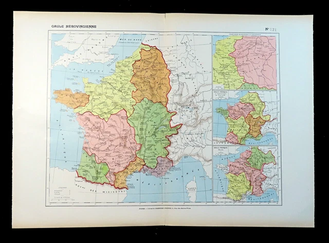 MEROVINGIAN DYNASTY MAP Gaul France Historical Geography FRENCH Antique ...