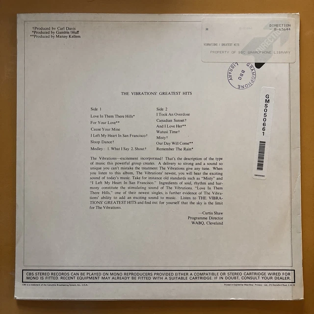 THE VIBRATIONS - The Vibrations Greatest Hits - 1969 First Mono Press ...