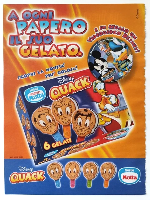 PUBBLICITA' GELATI QUACK Motta Nestle' Walt Disney Studios Advertising ...