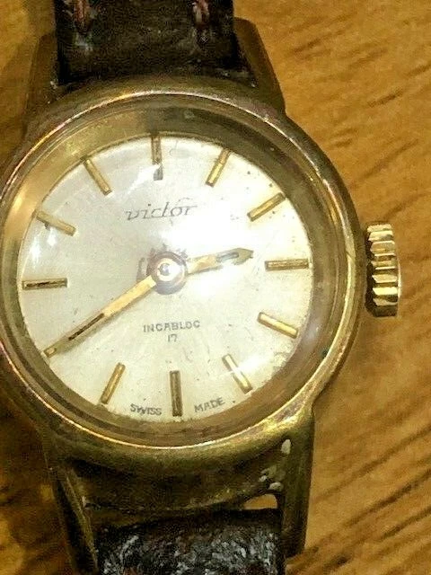 VINTAGE SWISS MADE Victor 17 Jewels Incabloc Mechanical Ladies Leather Watch £16.99 - PicClick UK