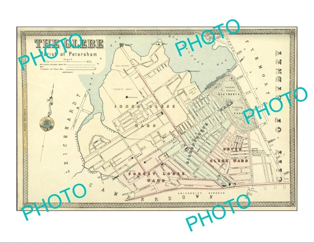 LARGE A3 HISTORIC PRINT OF SYDNEY NSW COUNCIL BOUNDRIES MAP GLEBE c1900 ...