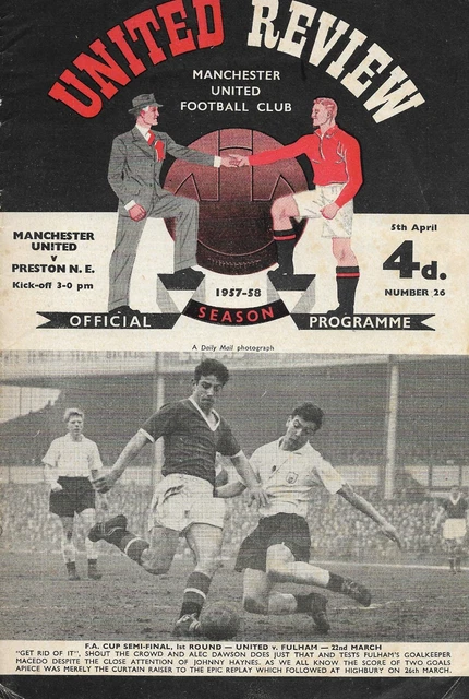 MANCHESTER UNITED V Preston North End 5th April 1958 £9.99 - PicClick UK