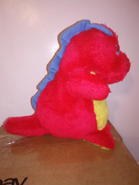 VINTAGE ETONE DINOSAUR Plush Stuffed Red Blue Yellow 1986 7 inch age ...