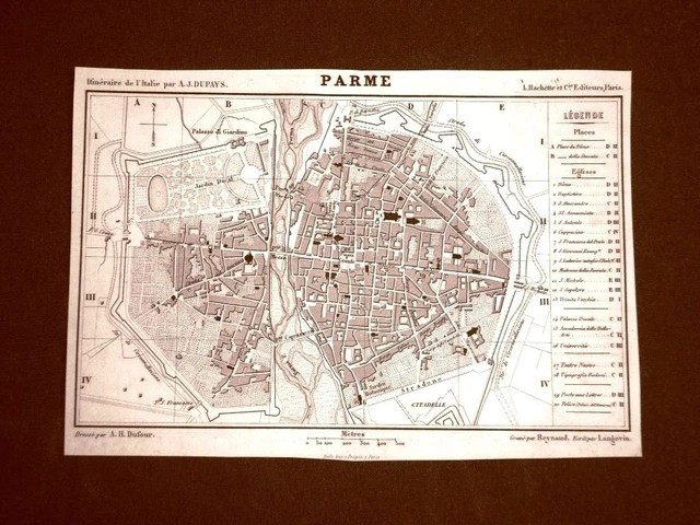 VERY RARE AND detailed 1863 topographic map or map The city of Parma £ ...