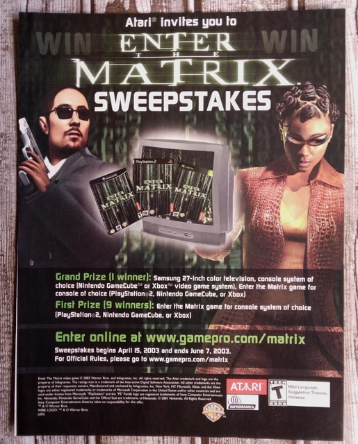 ENTER THE MATRIX Video Game Atari Sweepstakes Art 2003 Vintage Print Ad ...