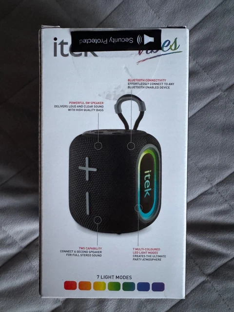 ITEK 5W BT Speaker- LED Lights, Auto Shut Off, 5W, Black, I58084BLK £30.84 - PicClick UK