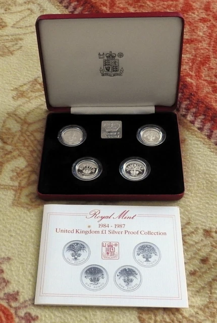 ROYAL MINT UK 1984-1987 £1 silver proof collection 4 Coin set, Boxed. Mint- £49.99 - PicClick UK