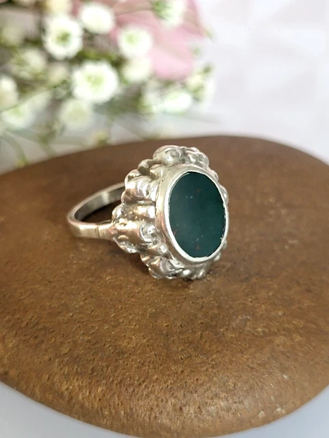 WUNDERSCHÖNER ANTIKER RING Silber 835, Art Deko, besetzt mit Blutstein ...