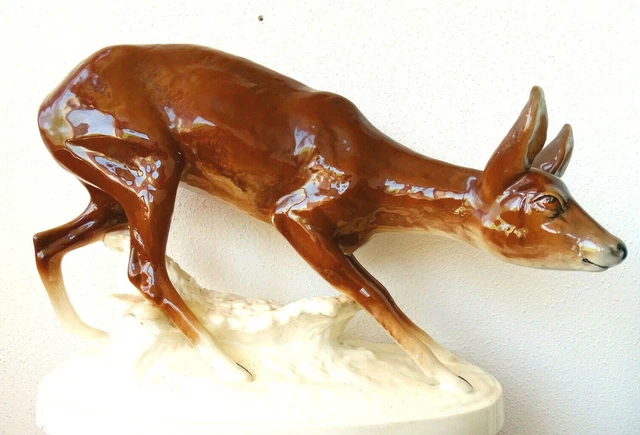 ROYAL DUX DEUTSCHLAND Scheues Reh Antike Große Porzellan Figur 40cm um ...