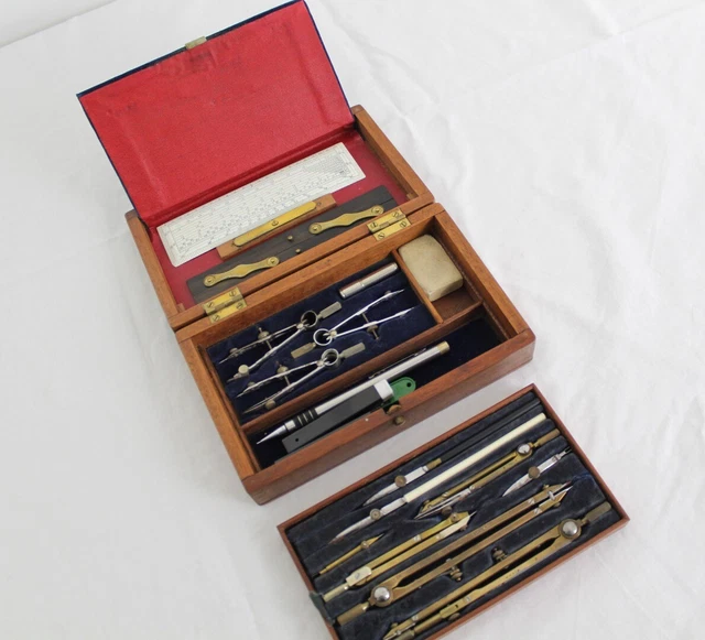 VINTAGE ANTIQUE TECHNICAL Drawing Compass Draftsman Set in Original Box ...