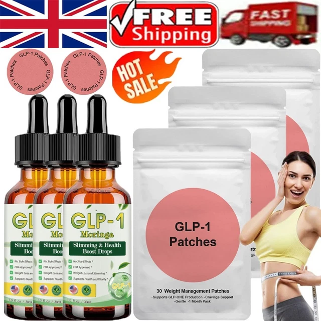 GLP-1 MORINGA SLIMMING Health Boost Drops Liquid + GLP-1 Patches Weight ...
