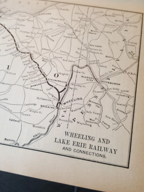 1895 RAILROAD ROUTE map WHEELING & LAKE ERIE RAILWAY Toledo Huron ...