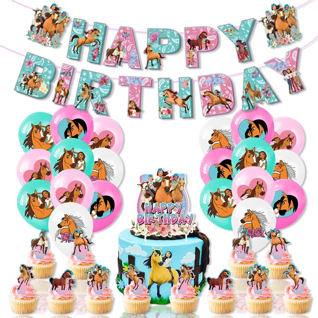 DREAMWORKS SPIRIT RIDING Free Happy Birthday Banner Balloon Cake Topper ...