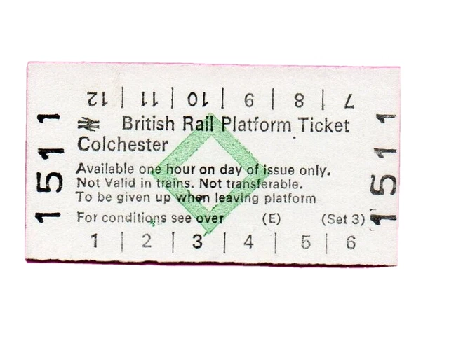BR (E) RAILWAY platform ticket - COLCHESTER (set 3). Ed card green ...