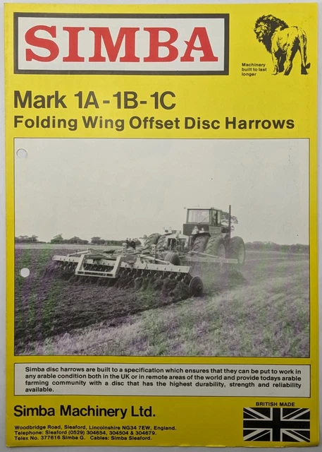ORIGINAL SIMBA FOLDING Wing Offset Disc Harrows Brochure, c 80's, Mk 1A, 1B & 1C £8.00 - PicClick UK