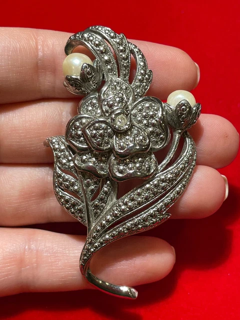 VINTAGE KJL KENNETH Jay Lane Für Avon Silber T Strass Blume Perlen ...