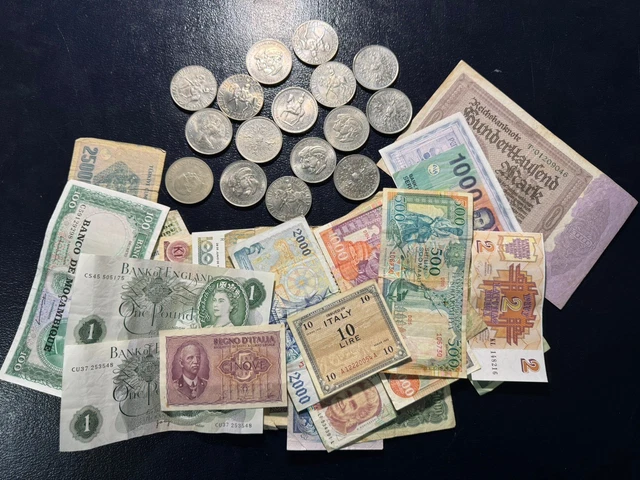 SET OF 50 Items Different Banknotes & Collection Coins Lira Pounds ...