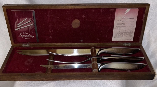VINTAGE GERBER LEGENDARY Blades 3 Pc Carving Knife Set with Walnut Box ...