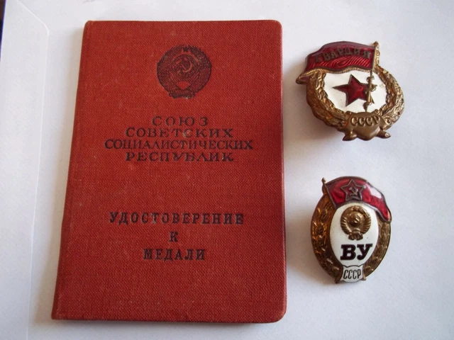 2 RUSSIAN CCCP Badges And Pass Book Or Document Book 1938 £25.00 ...