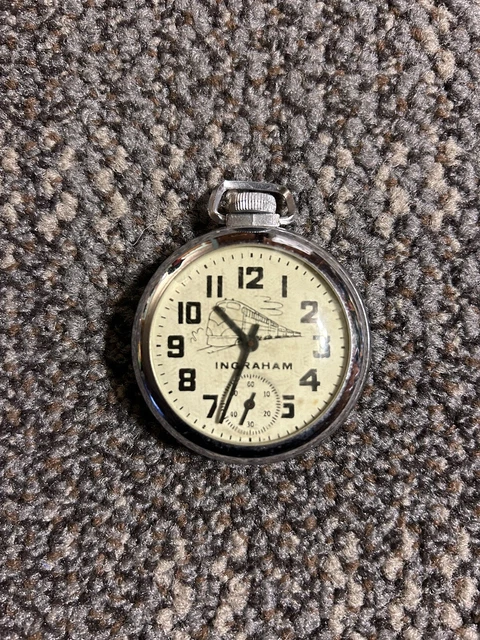 VINTAGE ANTIQUE INGRAHAM Pocket Watch Railroad Train Face $35.00 - PicClick