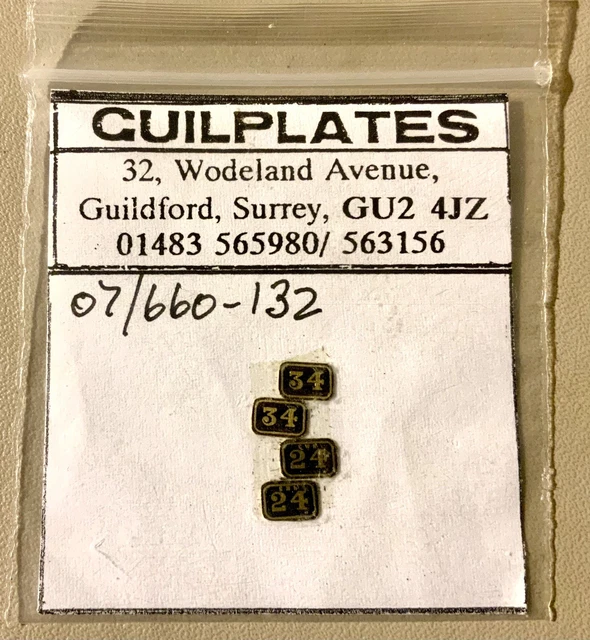 GUILPLATES 7MM MODEL railway Etched plates GWR 24 & 34, 2 numbers 2 ...