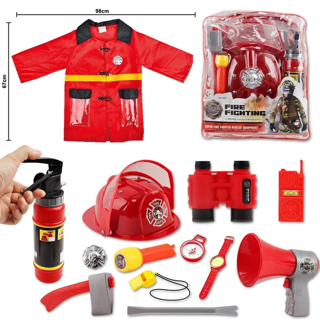 FIREMAN COSTUME WASHABLE Role Play Set Water Extinguisher Kid Toy ...