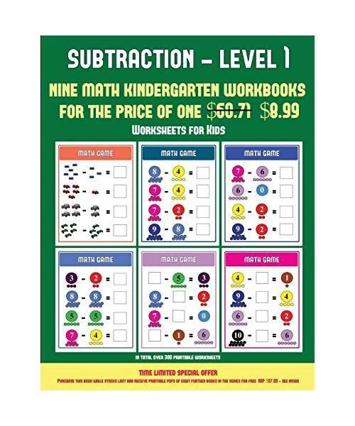 WORKSHEETS FOR KIDS (Kindergarten Subtraction/Taking Away Level 1): 30 ...