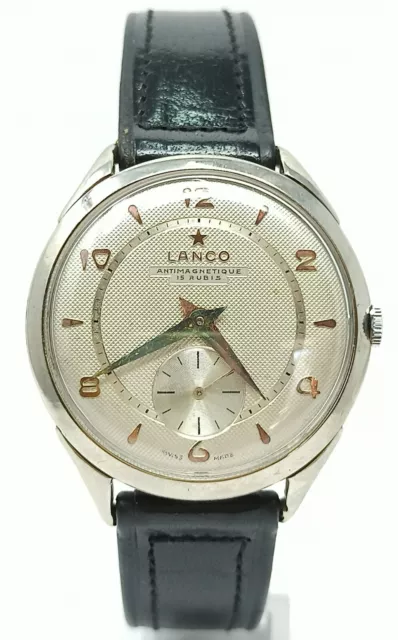 OROLOGIO LANCO SWISS made jumbo 38mm watch vintage clock 15 rubini ...