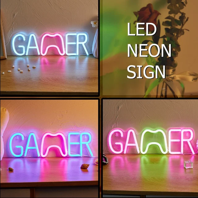 LED NEON SIGN GAMER USB Wall Night Light Lamp Hanging Bar Home Game ...