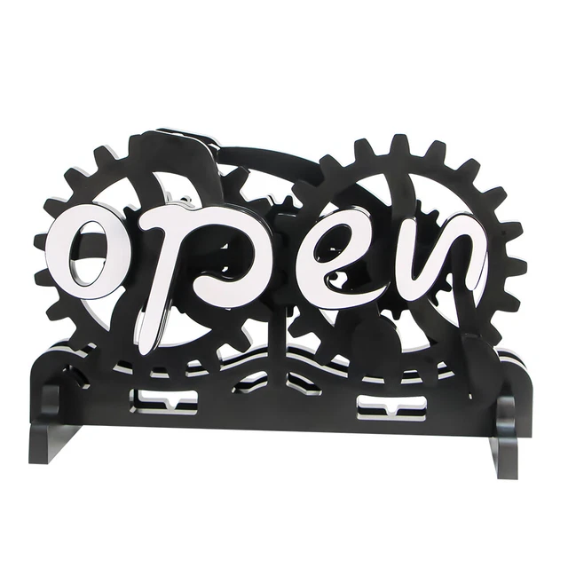 OPEN-CLOSED SIGN BOARD, Wooden Gear Mechanism Convertible Open Closed ...