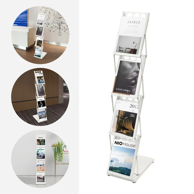FOLDABLE MAGAZINE RACK Brochure Stand Literature Rack 4 Pockets for ...