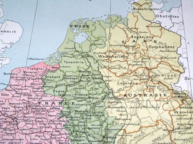 1925 VINTAGE HISTORICAL Map Of Charlemagne Empire / Merovingian Gaul ...