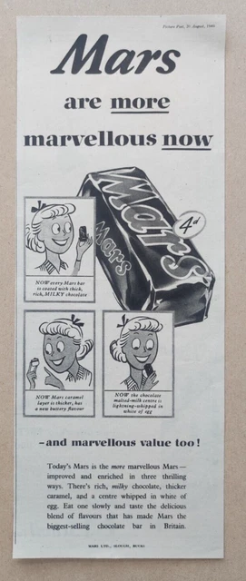 MARS BAR ORIGINAL UK Press Advert 1949 £4.99 - PicClick UK