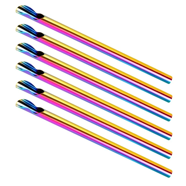 6PCS METAL STRAW With Spoon - Reusable Stirring Stick Straws With Scoop ...