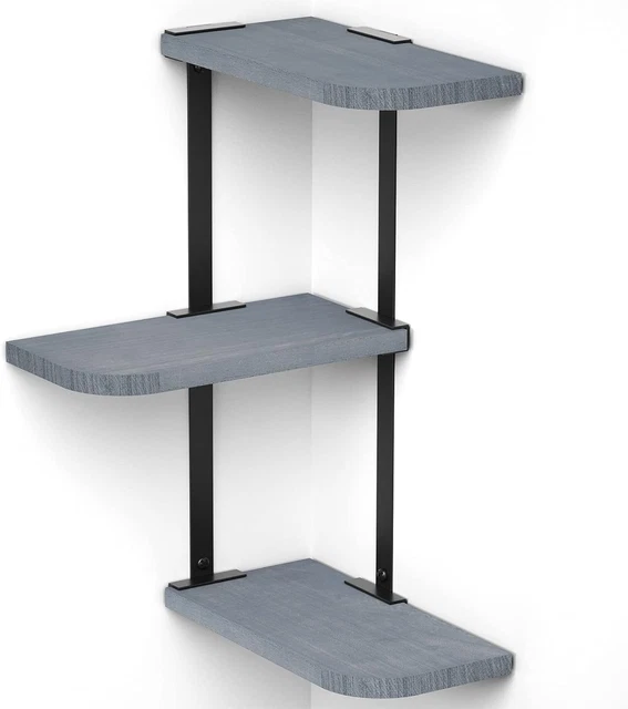 CORNER SHELF WALL Mount 3 Tier Rustic Wood Floating Shelves for Bedroom ...