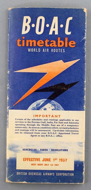 BOAC AIRLINE TIMETABLE June 1957 B.o.a.c. Route Map EUR 56,74 - PicClick IT