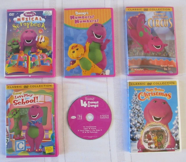 LOT OF 5 Barney DVDS Numbers, Circus, Scrapbook, Christmas, Play School ...