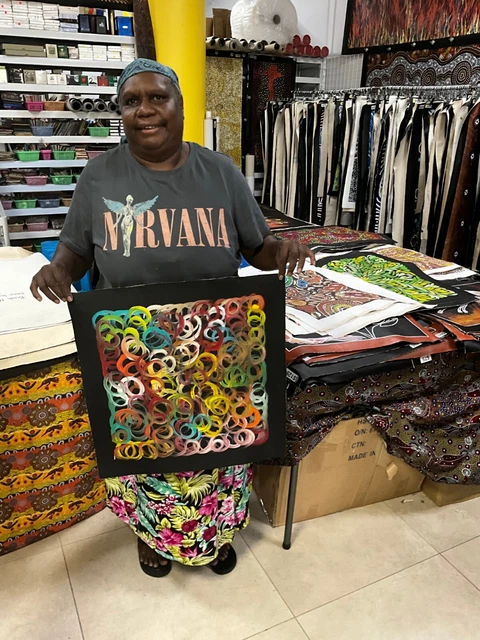 LOUISE NUMINA NAPANANKA Aboriginal Artist THORNEY LIZARD SKINS 51x53cm ...