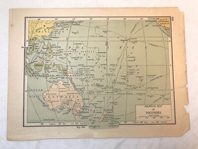 VINTAGE COLOR MAP Political Map of Polynesia 8x5.75in £12.90 - PicClick UK