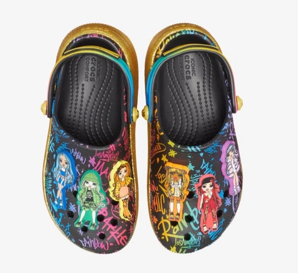 CROCS RAINBOW HIGH Clogs Gold Glitter Back to School Shoes Kids J5 £22. ...