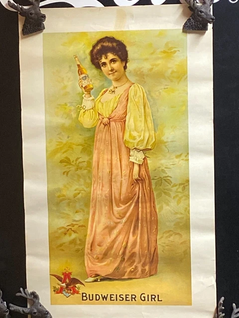 VINTAGE ANHEISER BUSCH Budweiser Beer Poster Sign Budweiser Girl £15.89 ...