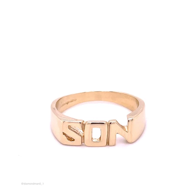 9CT YELLOW GOLD "SON" Ring and Signet Rings in Finger Sizes Q- Z+2 ...